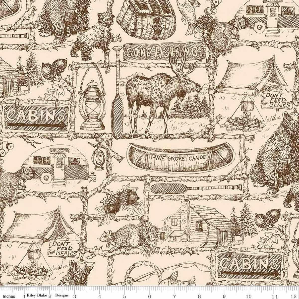 Riley Blake, Pine Grove,Wide Back, Outlines, Putty