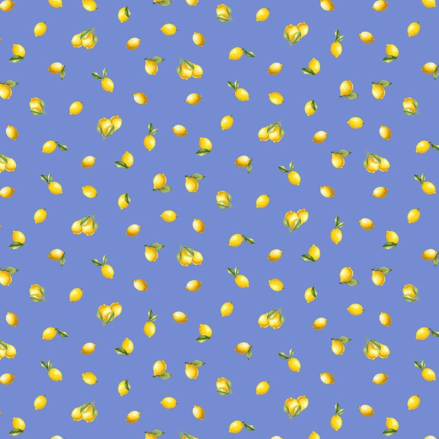 Timeless Treasures, Limoncello, Mini Lemons on Blue